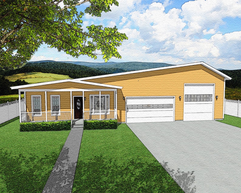 Three Bedroom Ranch Style Floor Plan, RV Bus Big Rig Garage 1209 Square ...