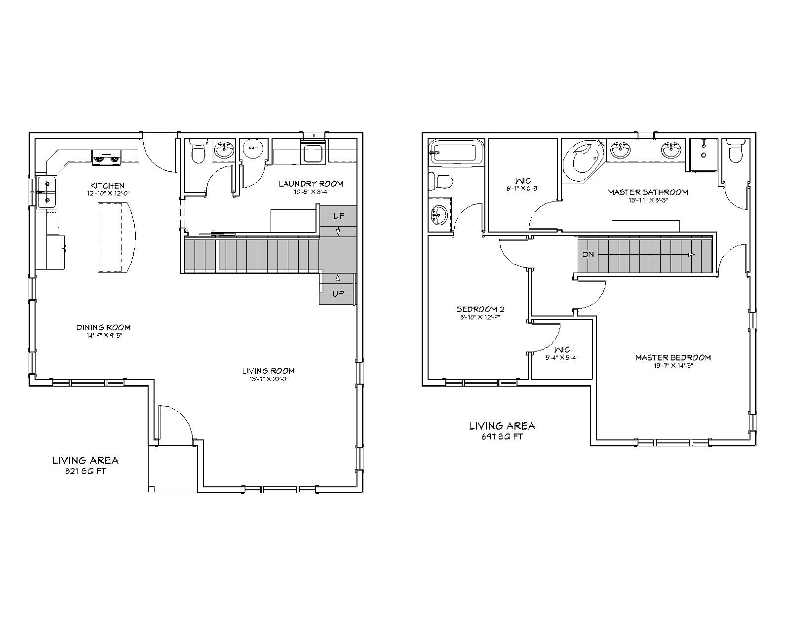 2 Bed 2.5 Bath 1500 SF 30x32 House Plans, 2 Story Traditional Cottage ...