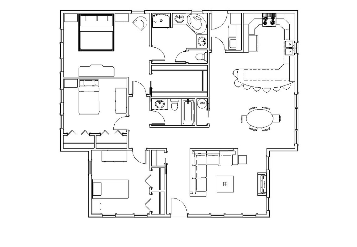 1500 Square Foot Three Bedroom Two Bathroom Floor Plan, One Story ...