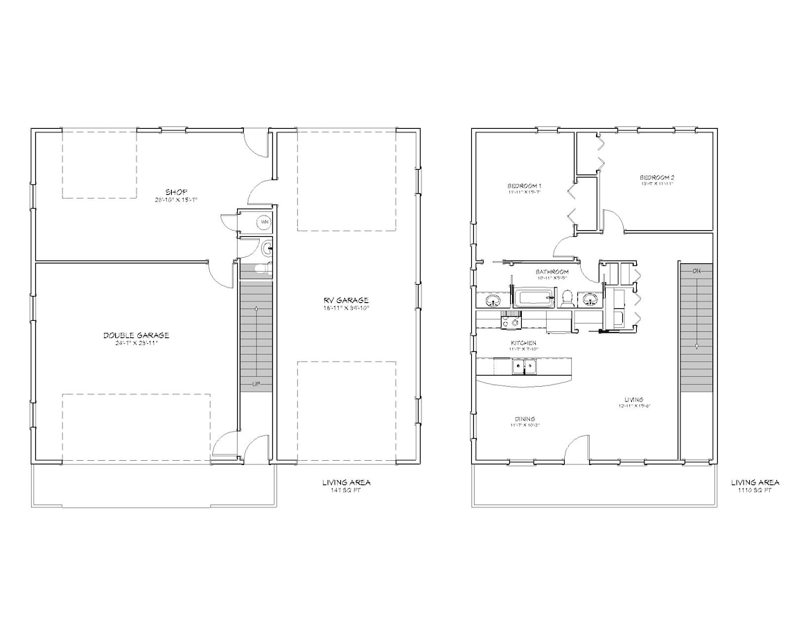 Two Bedroom Traditional Home Floor Plan RV Bus Big Rig Garage - Etsy