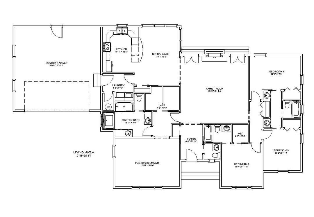 4 Bedroom 3.5 Bath 2 Car Garage Architectural Plans, 2115 SF, 81'x46 ...