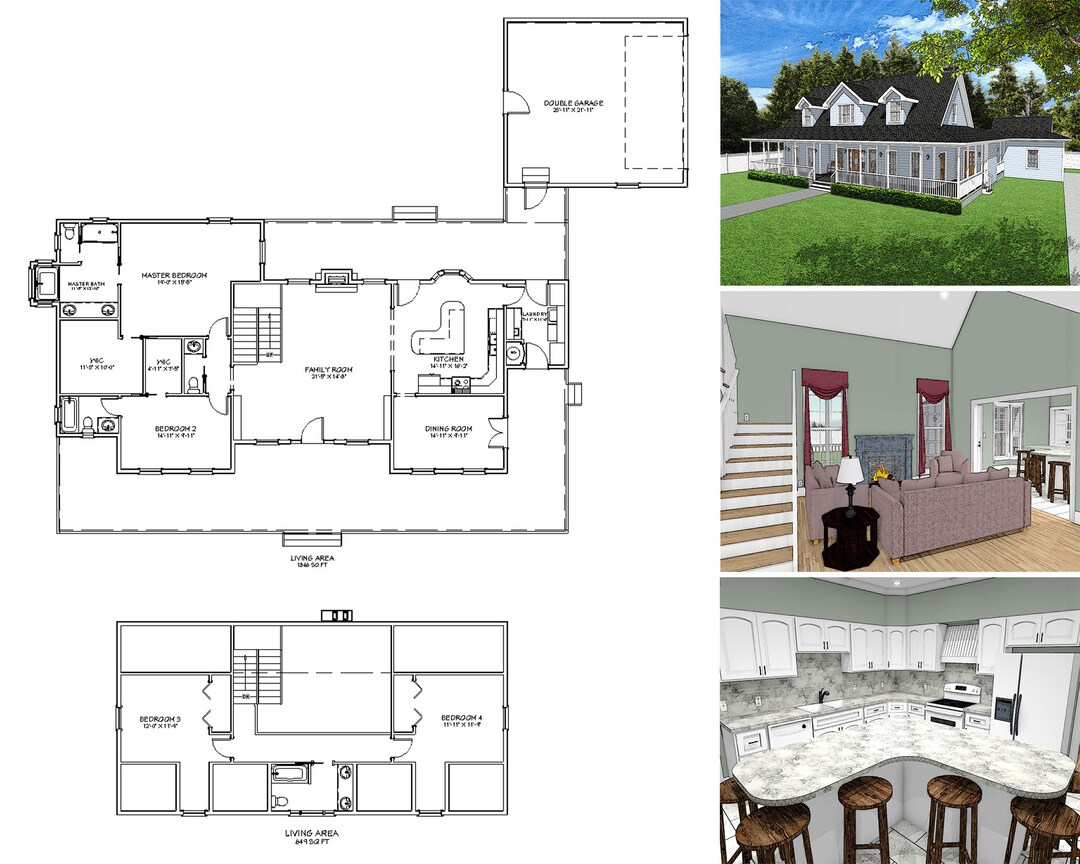 2500 Square Foot Four Bedroom Three and a Half Bathroom Farmhouse Floor ...