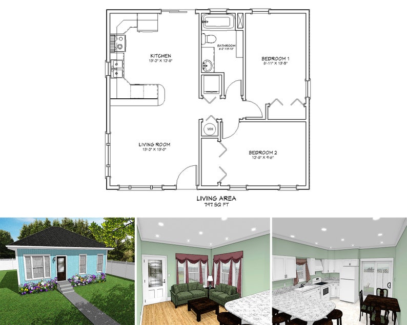 800 Square Foot Two Bedroom One Bathroom Floor Plan, One Story ...