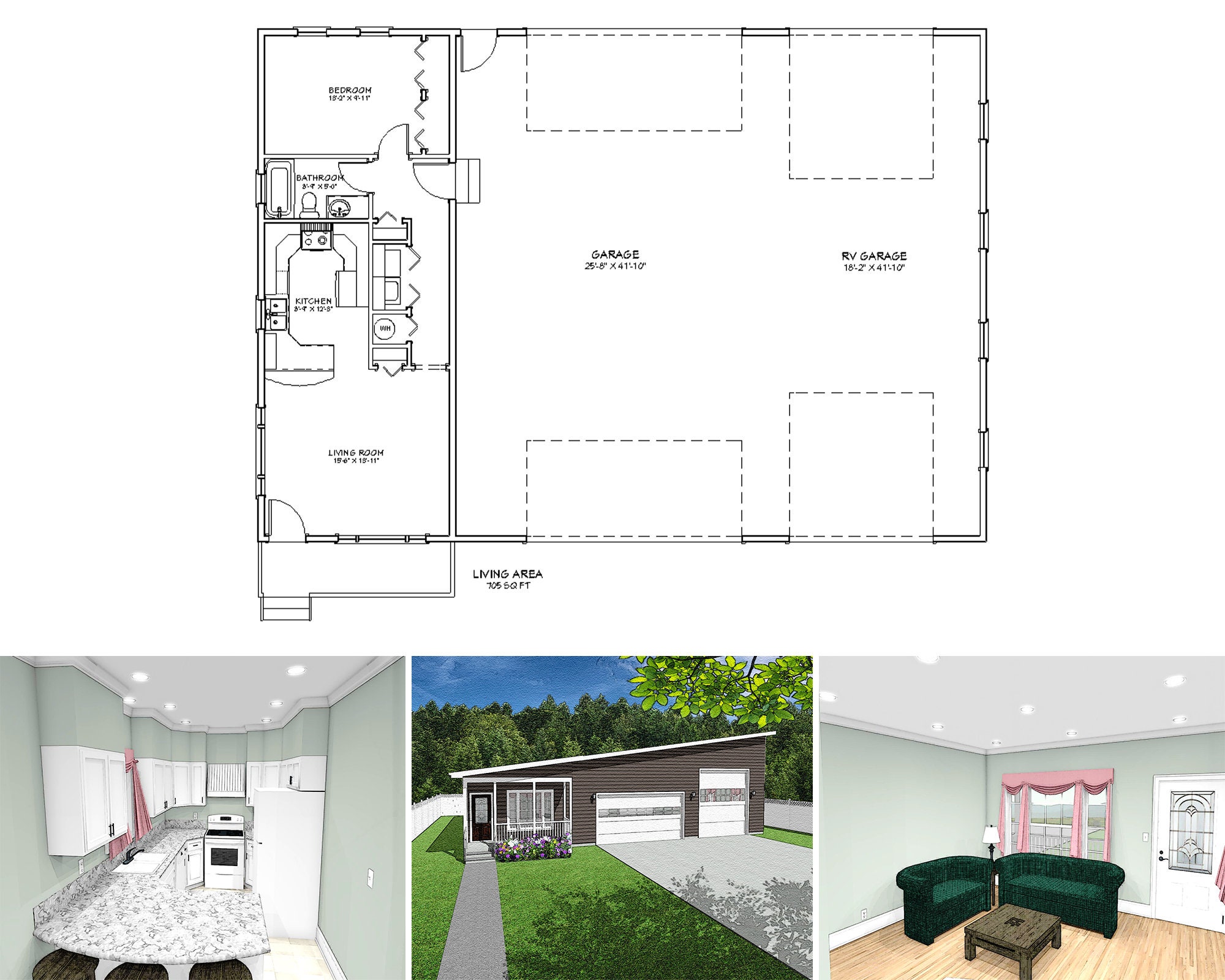 700 Square Foot One Bedroom One Bathroom Garage Apartment Floor Plan ...