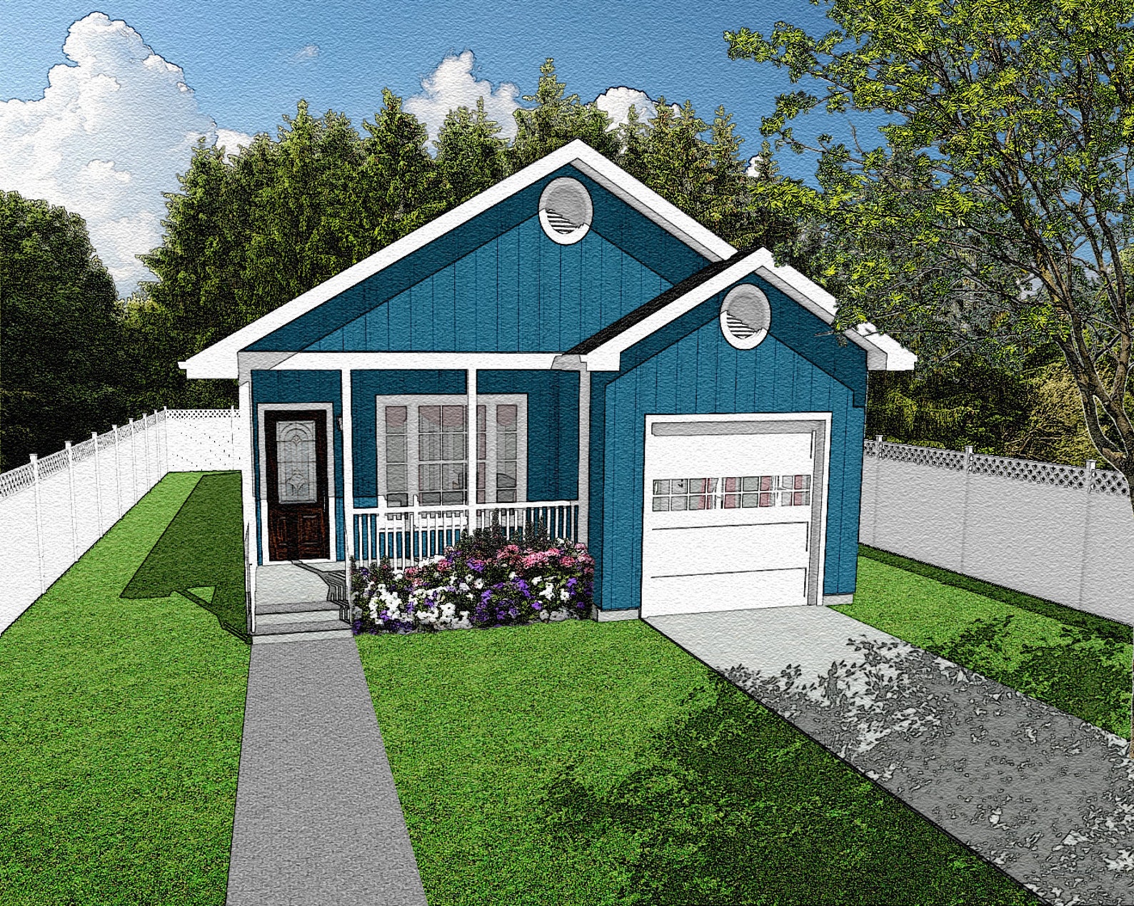 2 Bed 1 Bath 900 SF 29x50 House Plans, 1 Car Garage, Compact Narrow ...