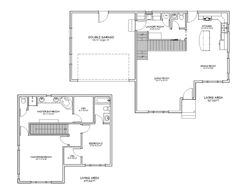 2 Bed 2.5 Bath 1500 SF 50x32 House Plans, 2 Story Floor Plan With 2 Car ...