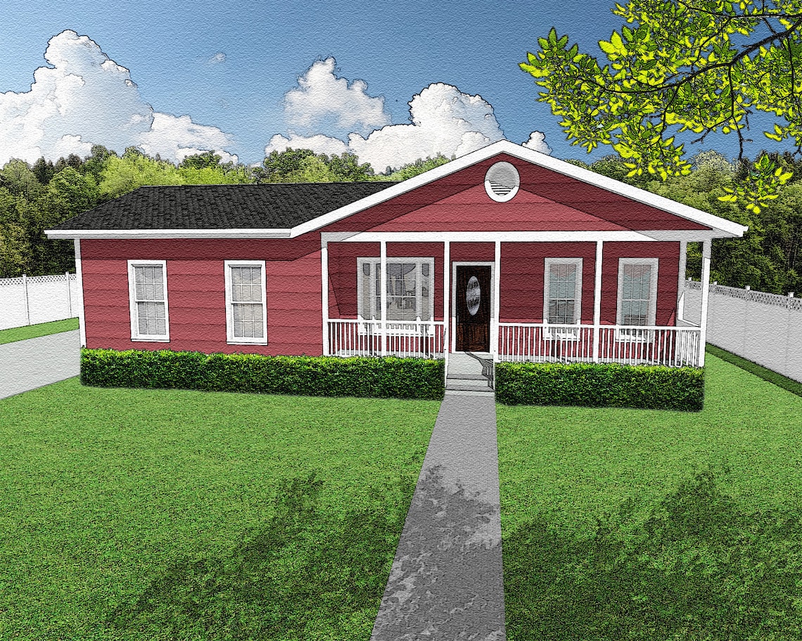 3 Bedroom 2 Bath Ranch Style Architectural Plans, 1209 SF 51'x46 ...