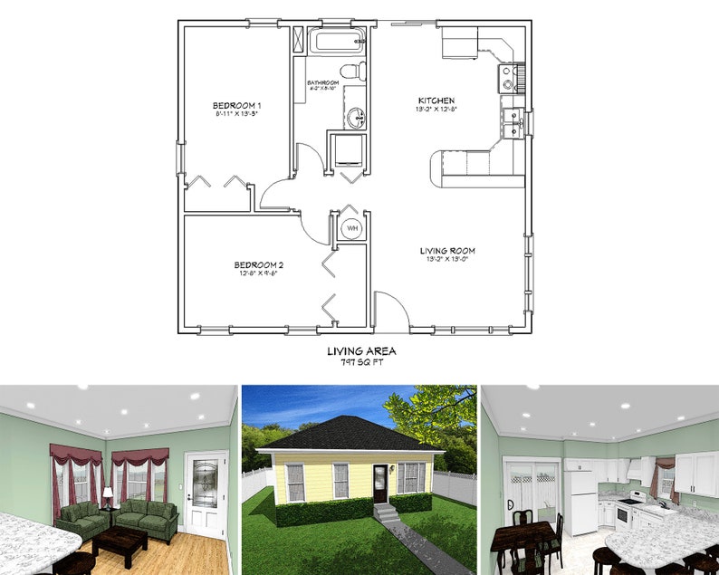 800 Square Foot Two Bedroom One Bathroom Floor Plan, Small One Story ...