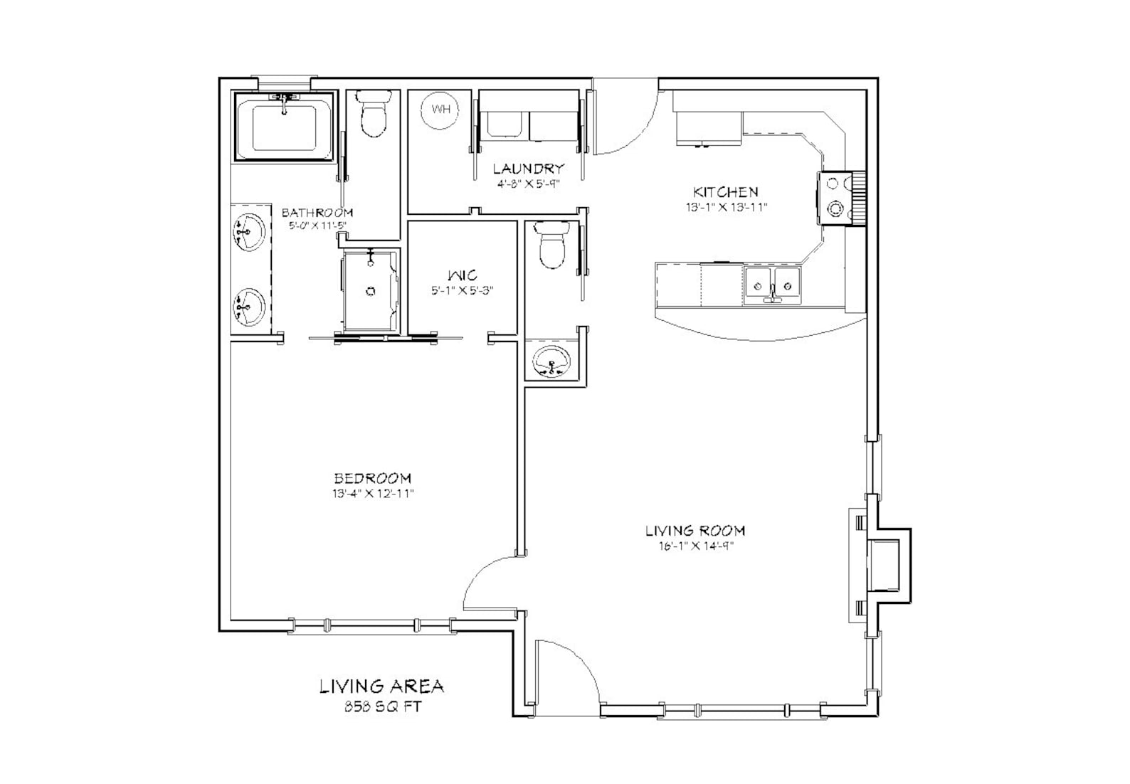 1 Bedroom 1.5 Bath Traditional Cottage Architectural Plans 850 SF 30 ...