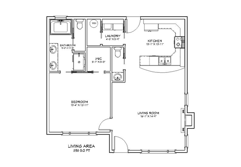 800 Square Foot One Bedroom One Bathroom Floor Plan, Granny House Plans ...