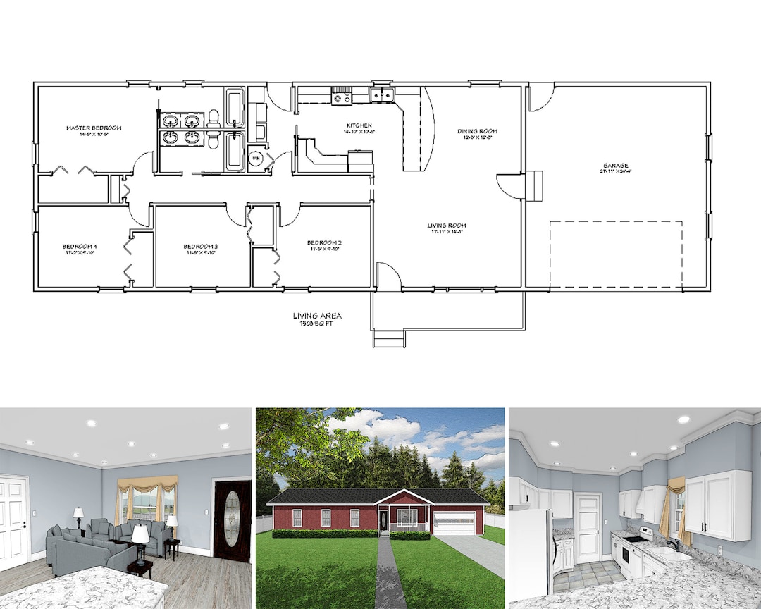 1500 Square Foot Four Bedroom Two Bathroom Floor Plan, One Story Ranch ...