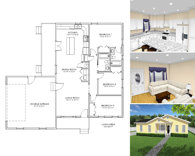 1200 Square Foot Three Bedroom Two Bathroom Floor Plan, Ranch Style One ...