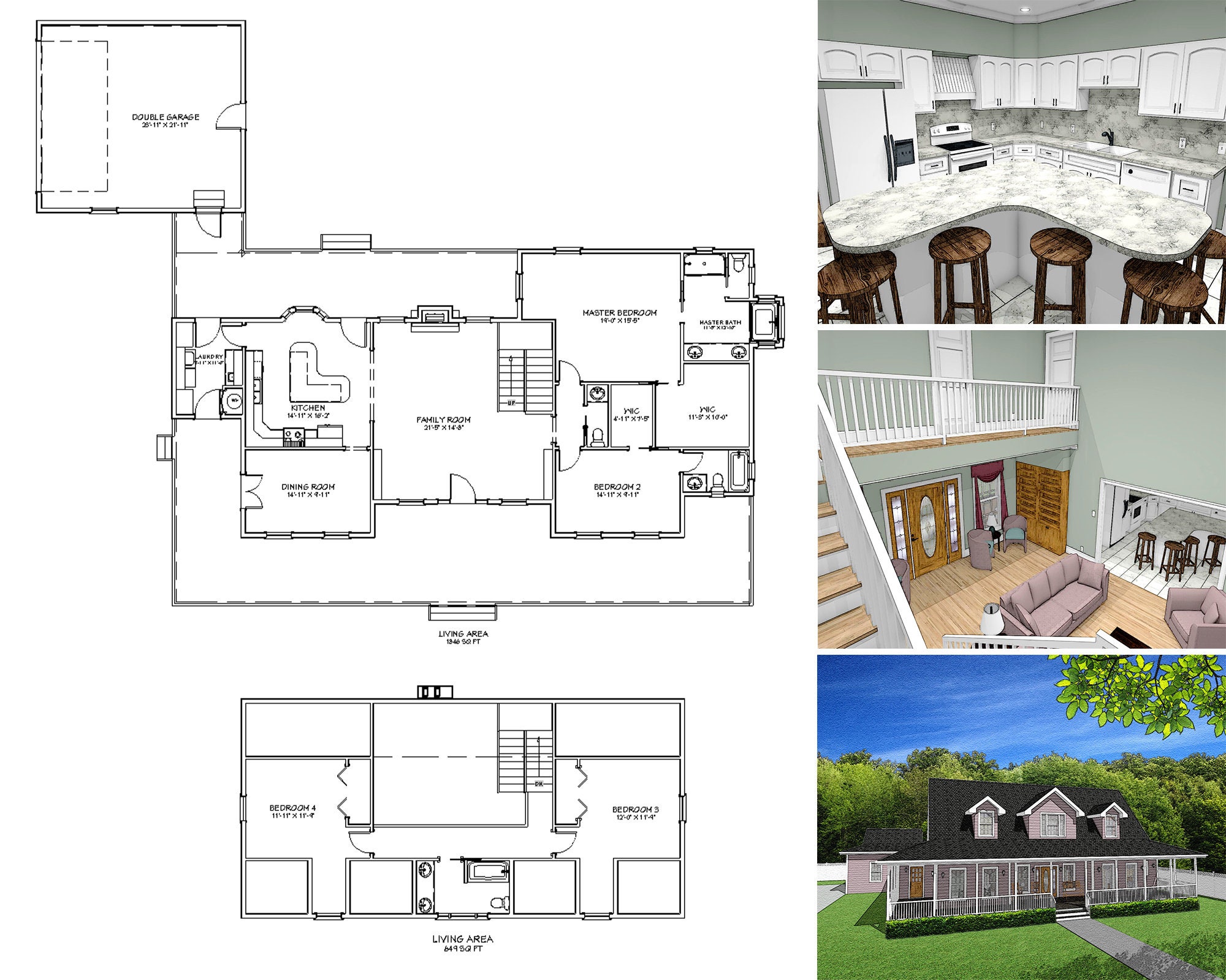 2500 Square Foot Four Bedroom Three and a Half Bathroom Floor Plan, Two ...