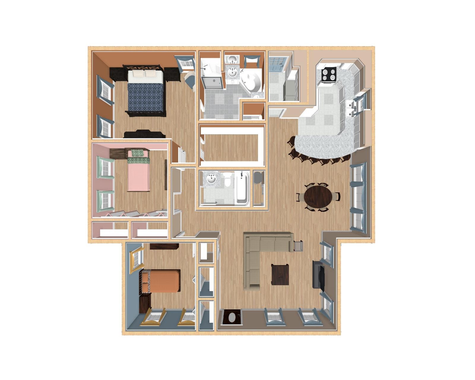 1500 Square Foot Three Bedroom Two Bathroom Floor Plan, One Story ...