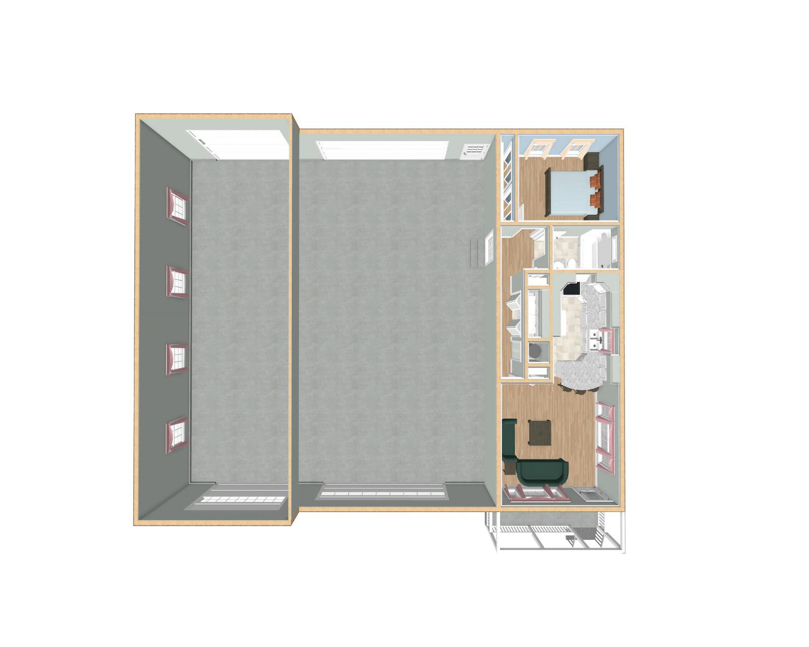 One Bedroom Country Home Floor Plan, RV Bus Big Rig Garage With ...