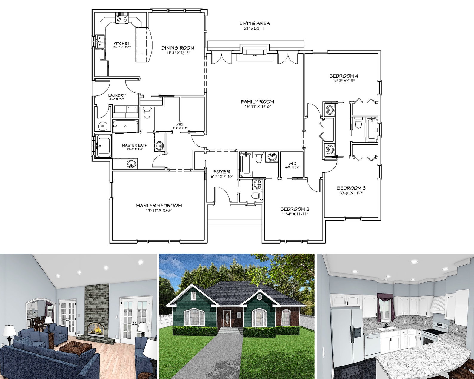 2100 Square Foot Four Bedroom Three and a Half Bathroom Floor Plan ...