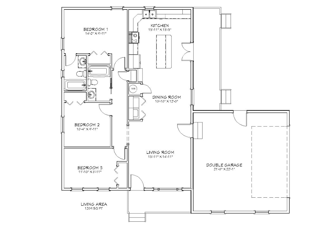 3 Bedroom Ranch Style House Plans, 3/2, 1209 Square Feet, 51'x46 ...