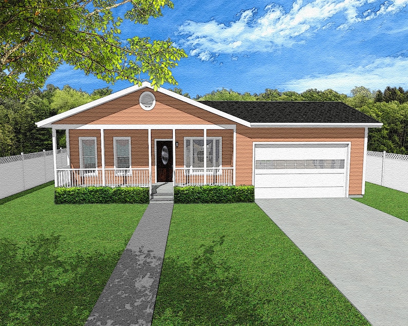 1200 Square Foot Three Bedroom Two Bathroom Floor Plan, One Story Ranch ...