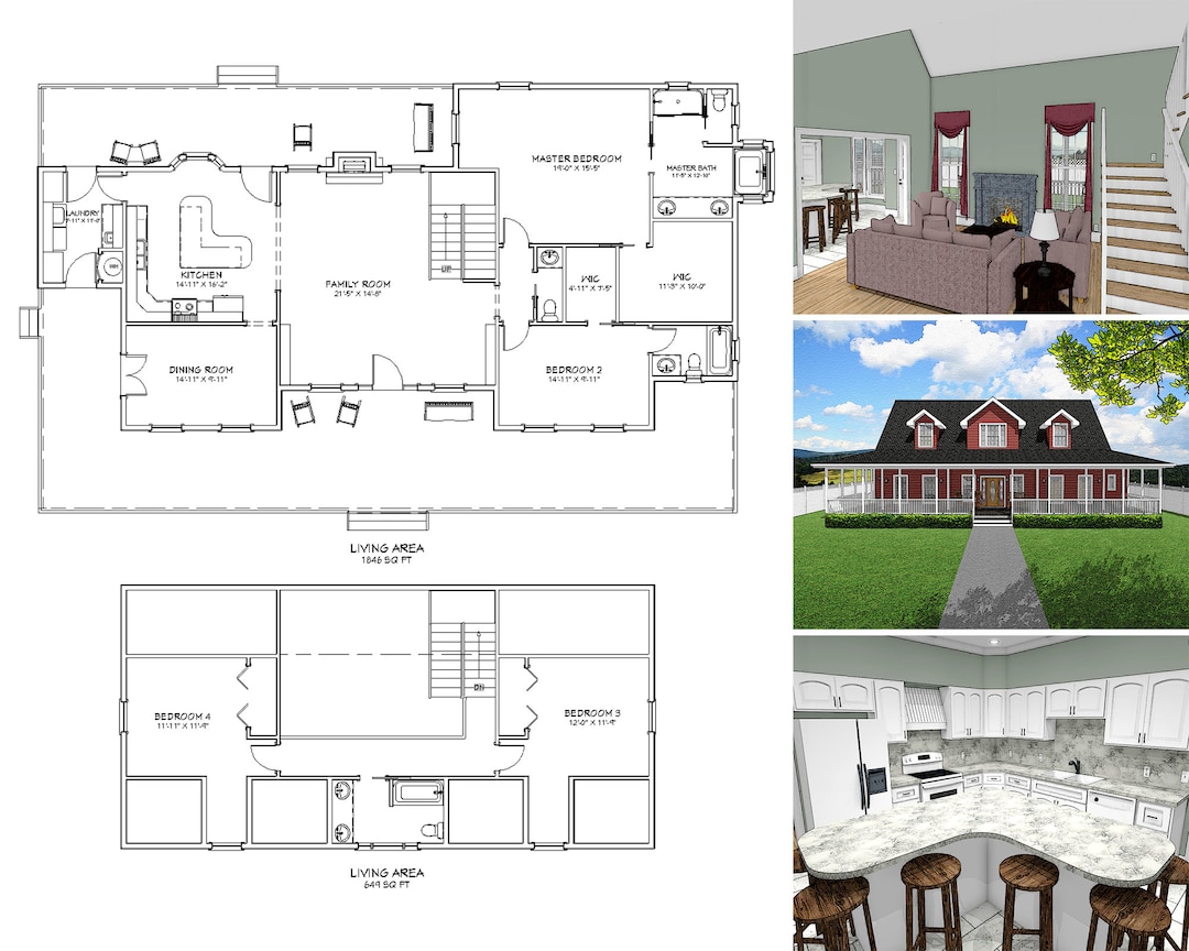 2500 Square Foot Four Bedroom Three and a Half Bathroom Farmhouse Floor ...