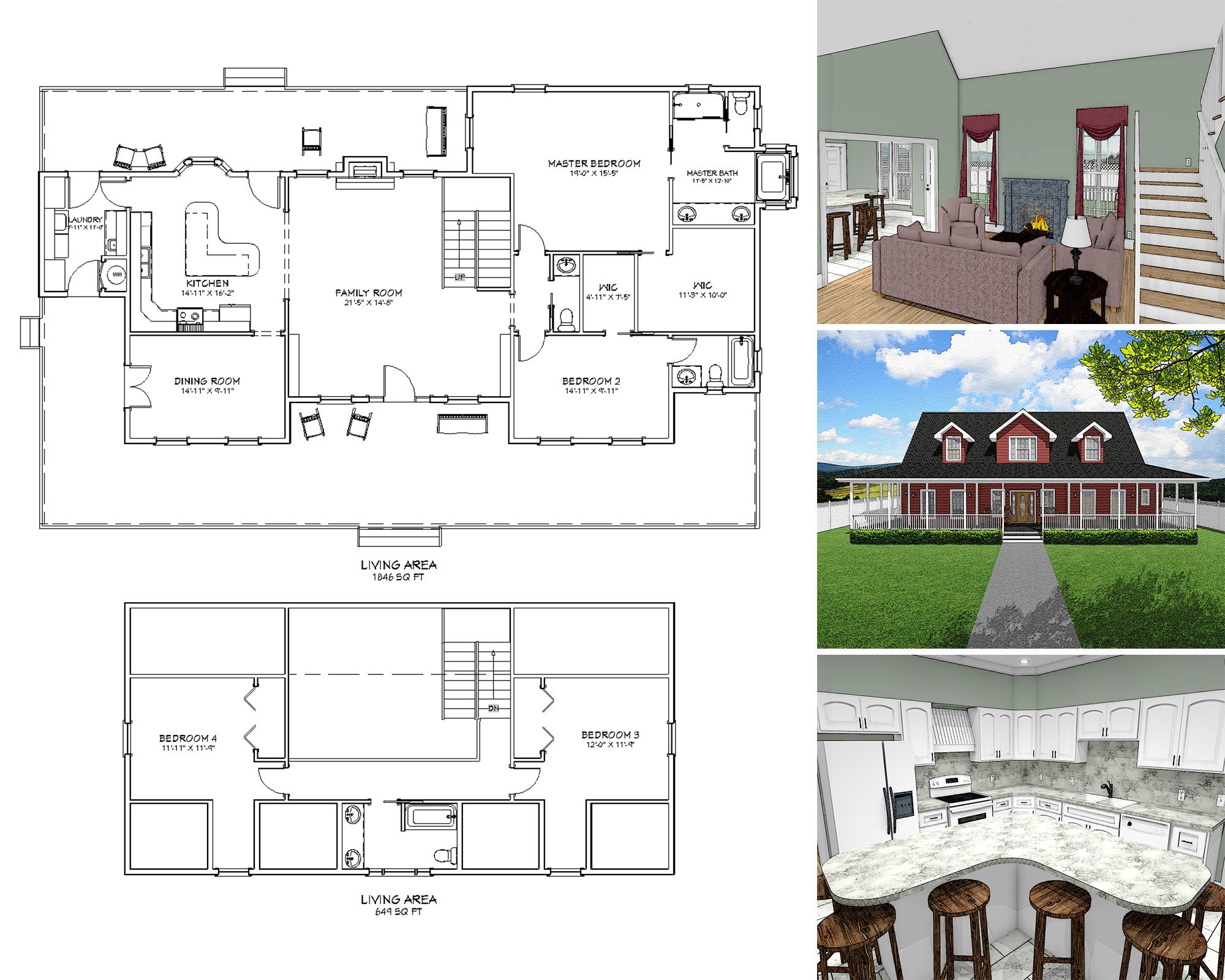 2500 Square Foot Four Bedroom Three and a Half Bathroom Farmhouse Floor ...