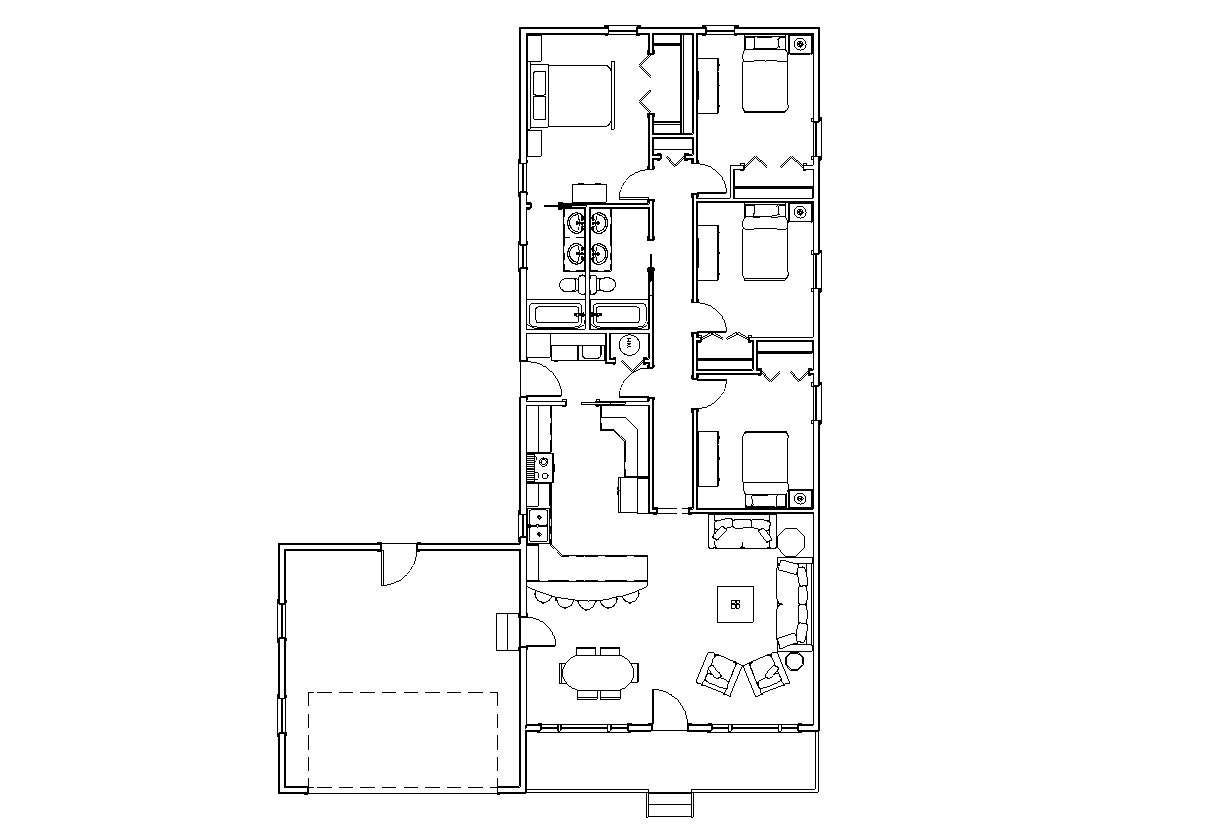 Four Bedroom Traditional Cottage Floor Plan, 1508 Square Feet, 46'x65 ...