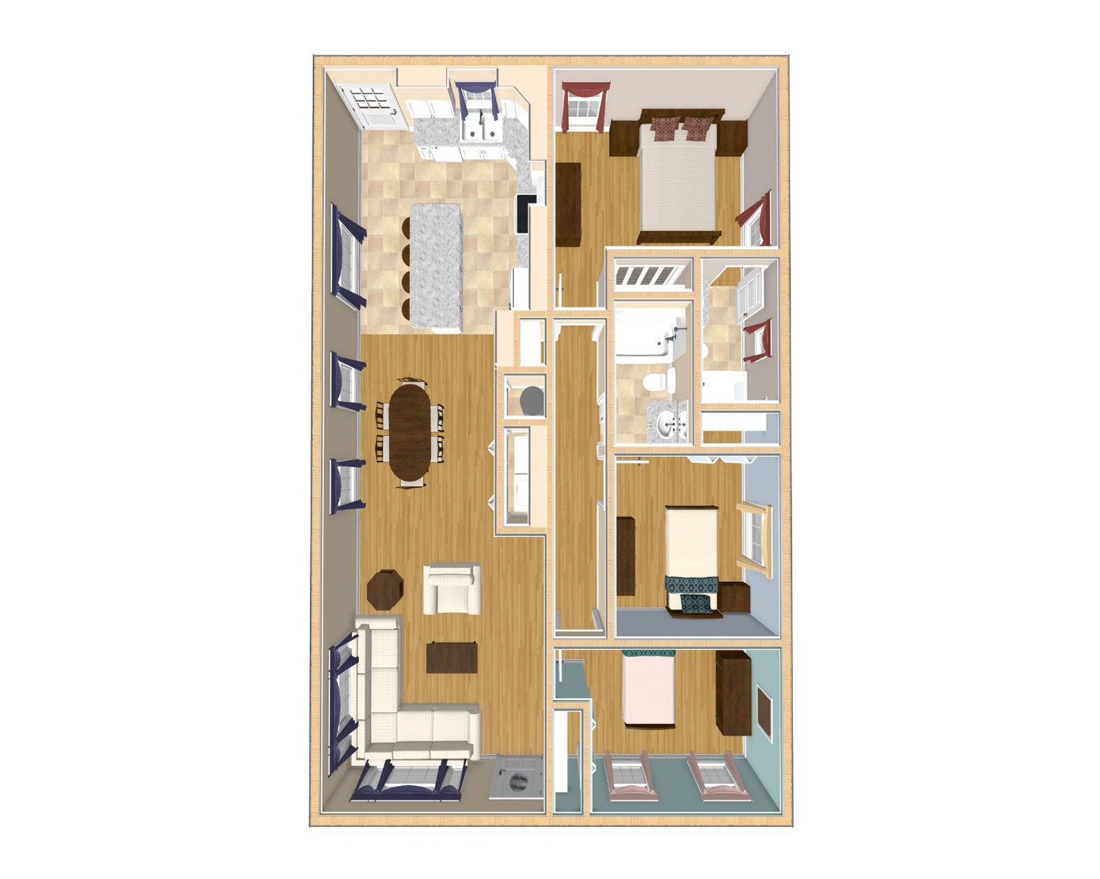 1200 Square Foot Three Bedroom Two Bathroom Floor Plan, One Story ...