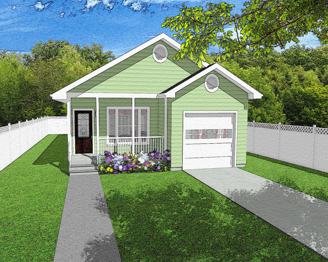 One Bedroom Traditional Cottage Floor Plan, 705 Square Feet, 29'x50 ...