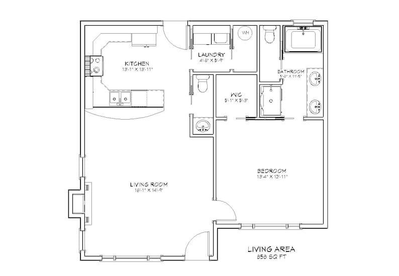 800 Square Foot One Bedroom One Bathroom Floor Plan, One Story Granny ...