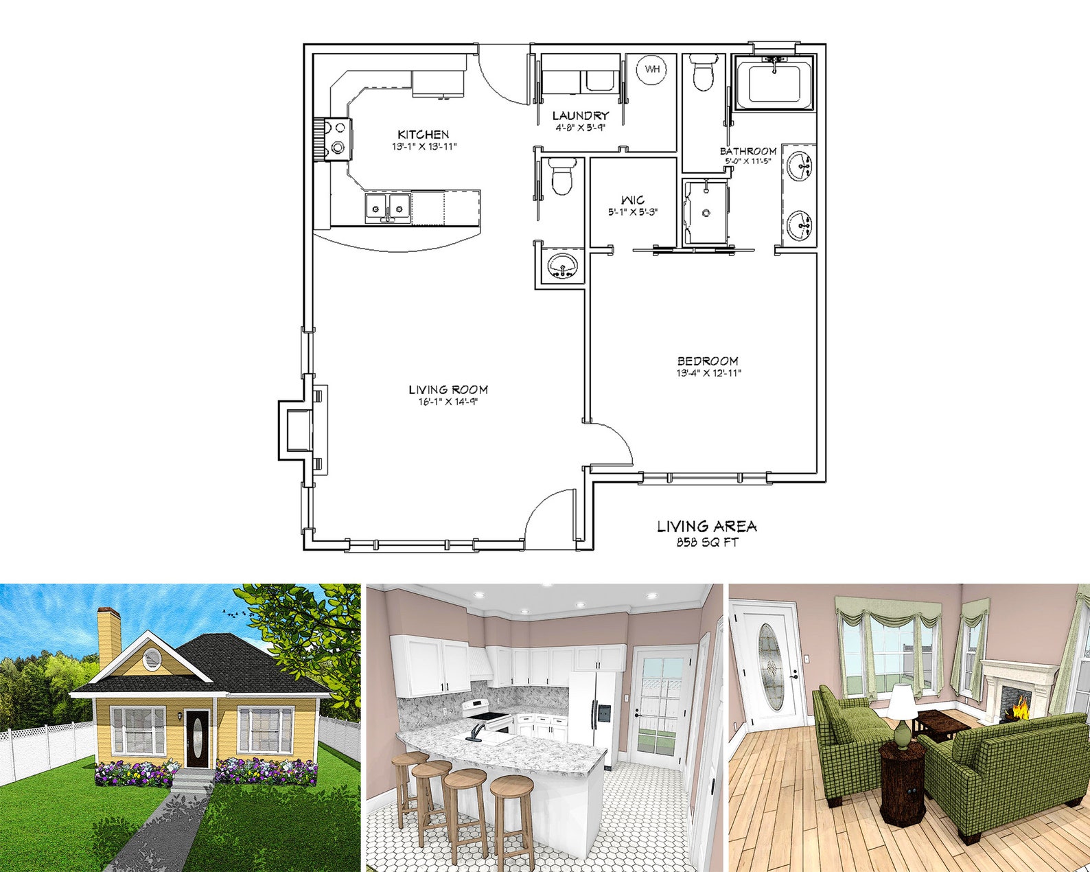 800 Square Foot One Bedroom One Bathroom Floor Plan, One Story Granny ...