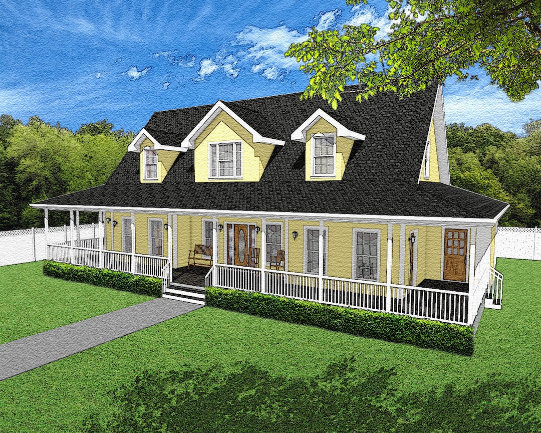 Four Bedroom Traditional Farmhouse Style Floor Plan, 2495 Square Feet ...