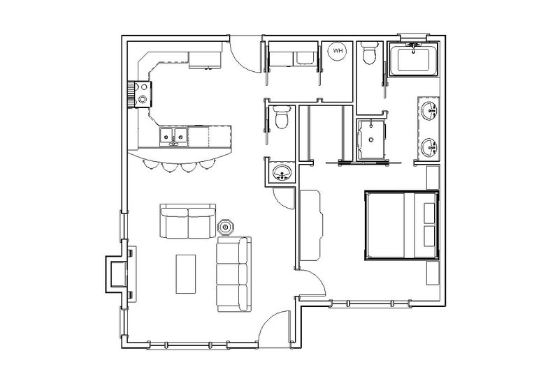 One Bedroom Traditional Cottage Floor Plan 850 Square Feet - Etsy
