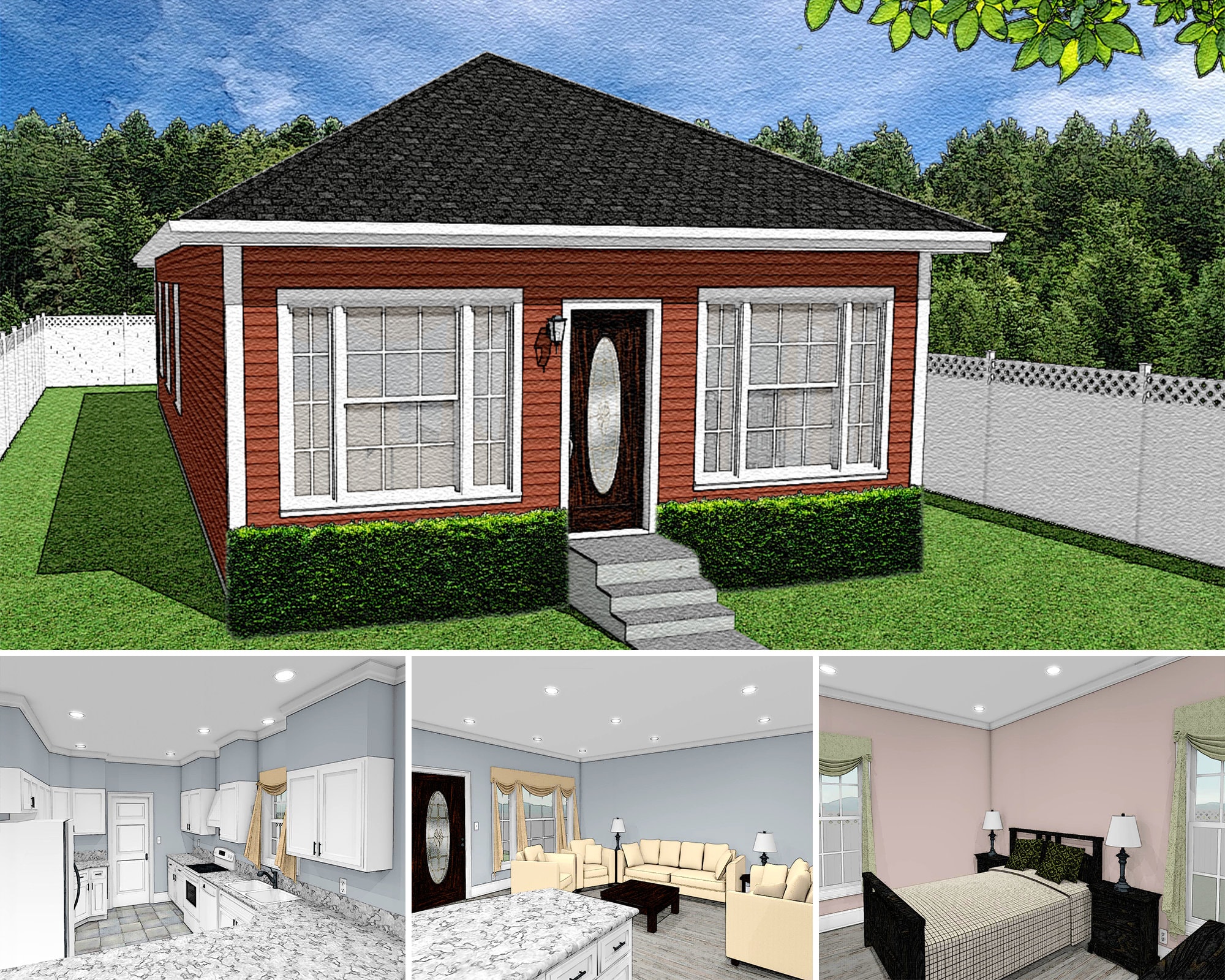 4 Bed 2 Bath 1500 SF 25x60 House Plans, Compact 1 Story Narrow Lot ...