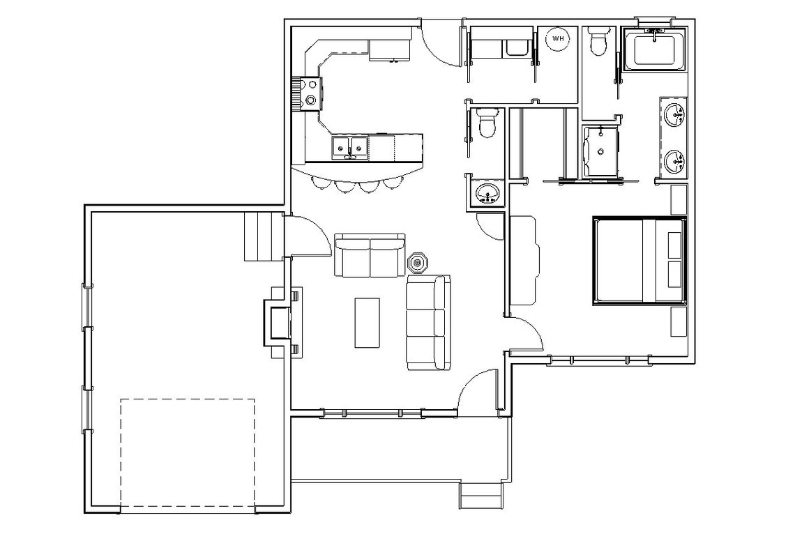 One Bedroom Traditional Cottage Floor Plan, 850 Square Feet 45'x37 ...