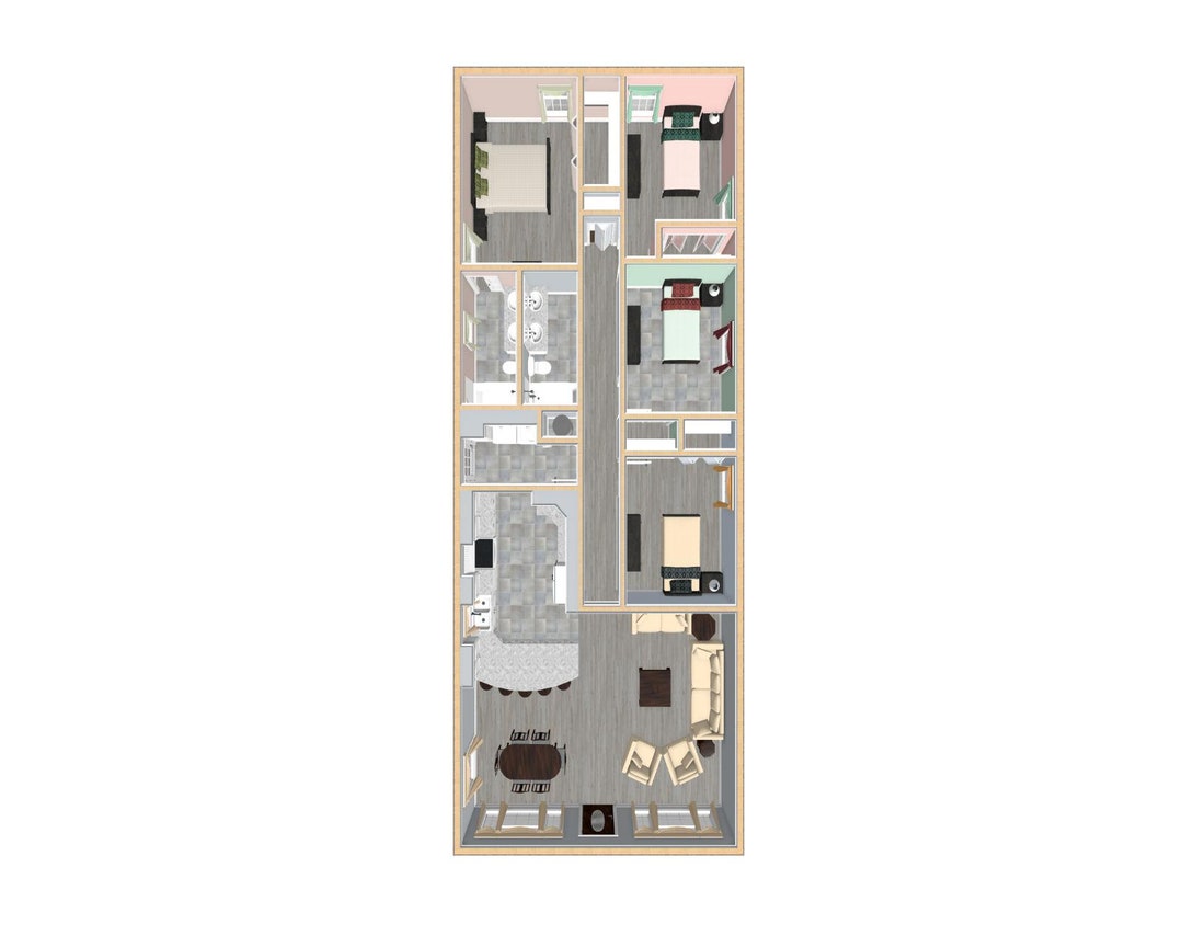 Traditional Cottage Floor Plan, 4/2 House Plans for Narrow Lots, 1500 ...