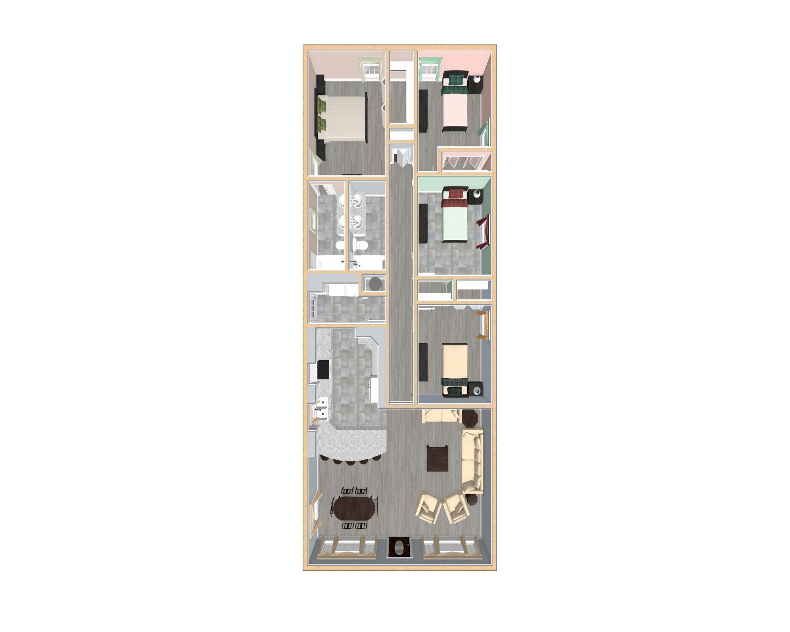 4 Bedroom 2 Bath, Narrow Cottage Architectural Plans, 1508 SF, 25'x60 ...