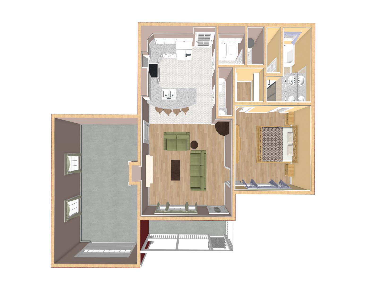 One Bedroom Traditional Cottage Floor Plan, 850 Square Feet 45'x37 ...