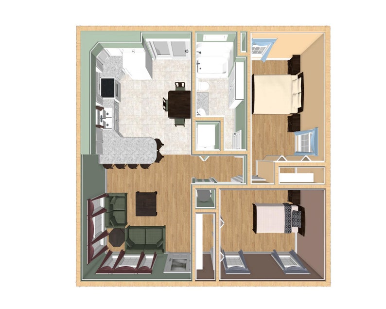 2 Bedroom 1 Bath Cottage Architectural Plans, 797 SF 30'x27', Tiny ...