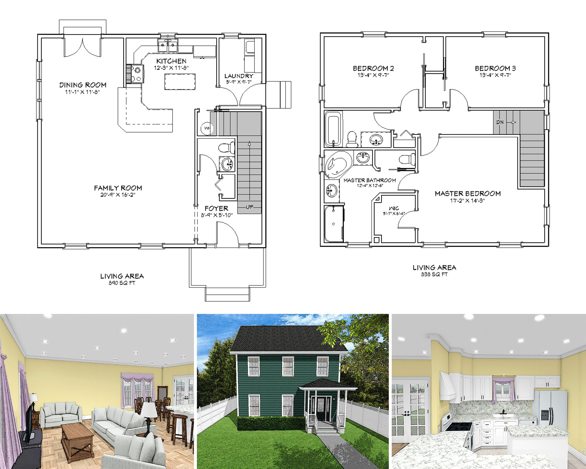 1700 Square Foot Three Bedroom Two and a Half Bathroom Floor Plan, Two ...