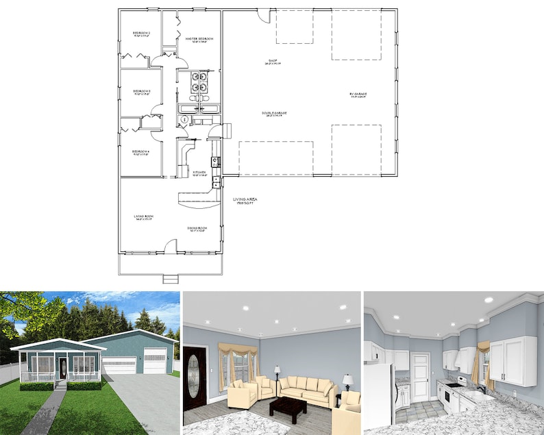 1500 Square Foot Four Bedroom Two Bathroom Floor Plan, One Story RV Bus ...