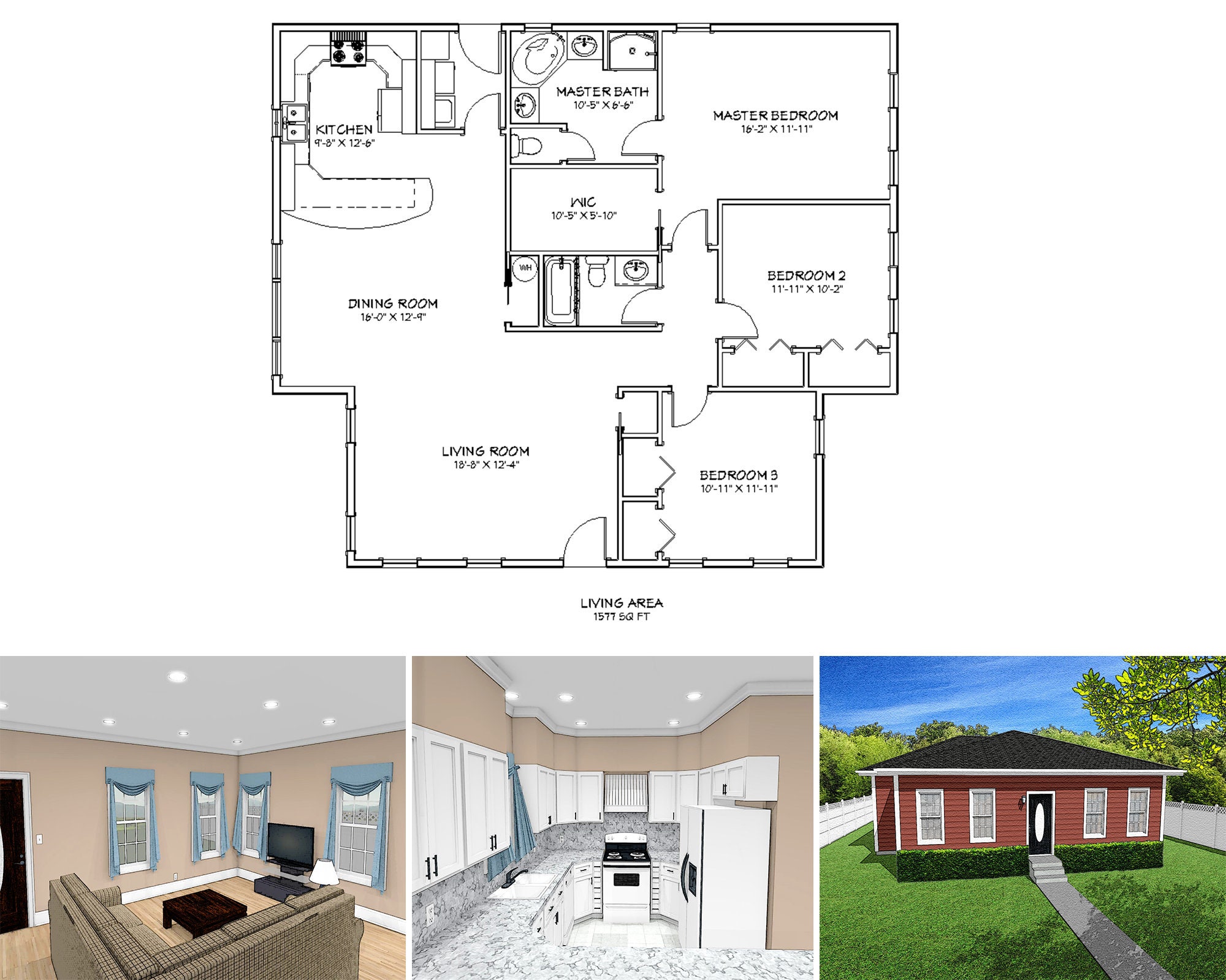 1500 Square Foot Three Bedroom Two Bathroom Floor Plan, One Story ...
