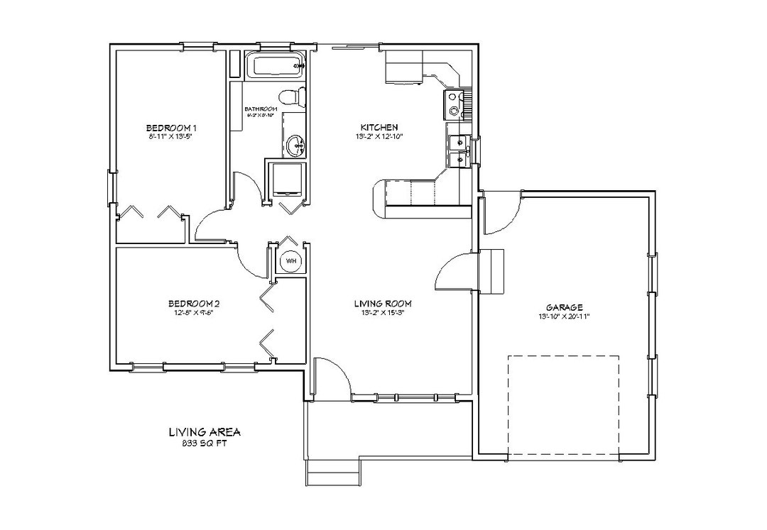 2 Bedroom 1 Bath Ranch Style Cottage Architectural Plans, Tiny House ...