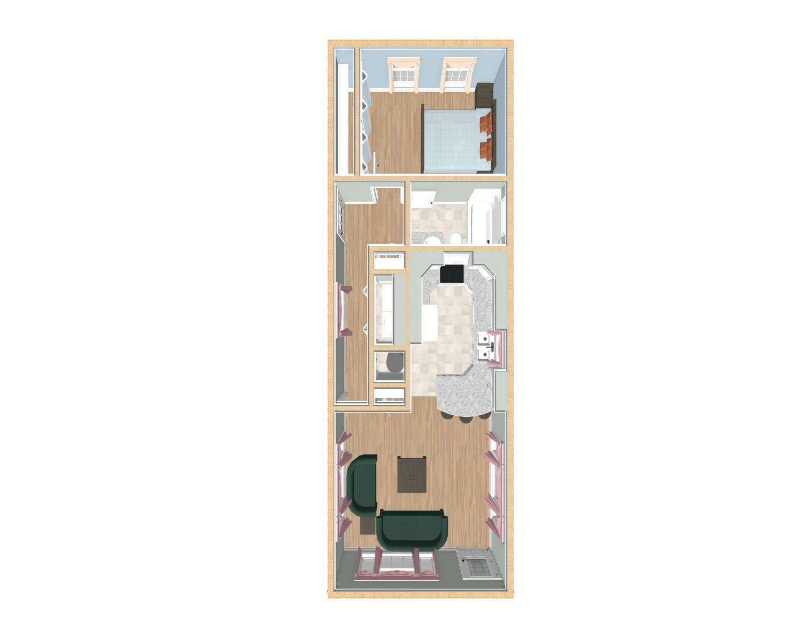 One Bedroom Traditional Cottage Floor Plan, 1/1, 705 Square Feet, 16 ...
