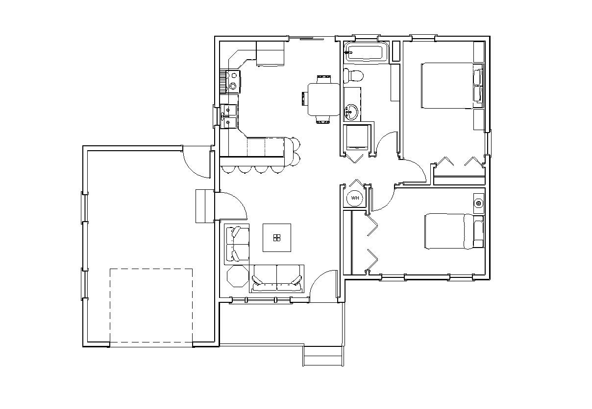 2 Bedroom Ranch Style House Plans, 2/1, 833 Square Feet, 44'x34 ...