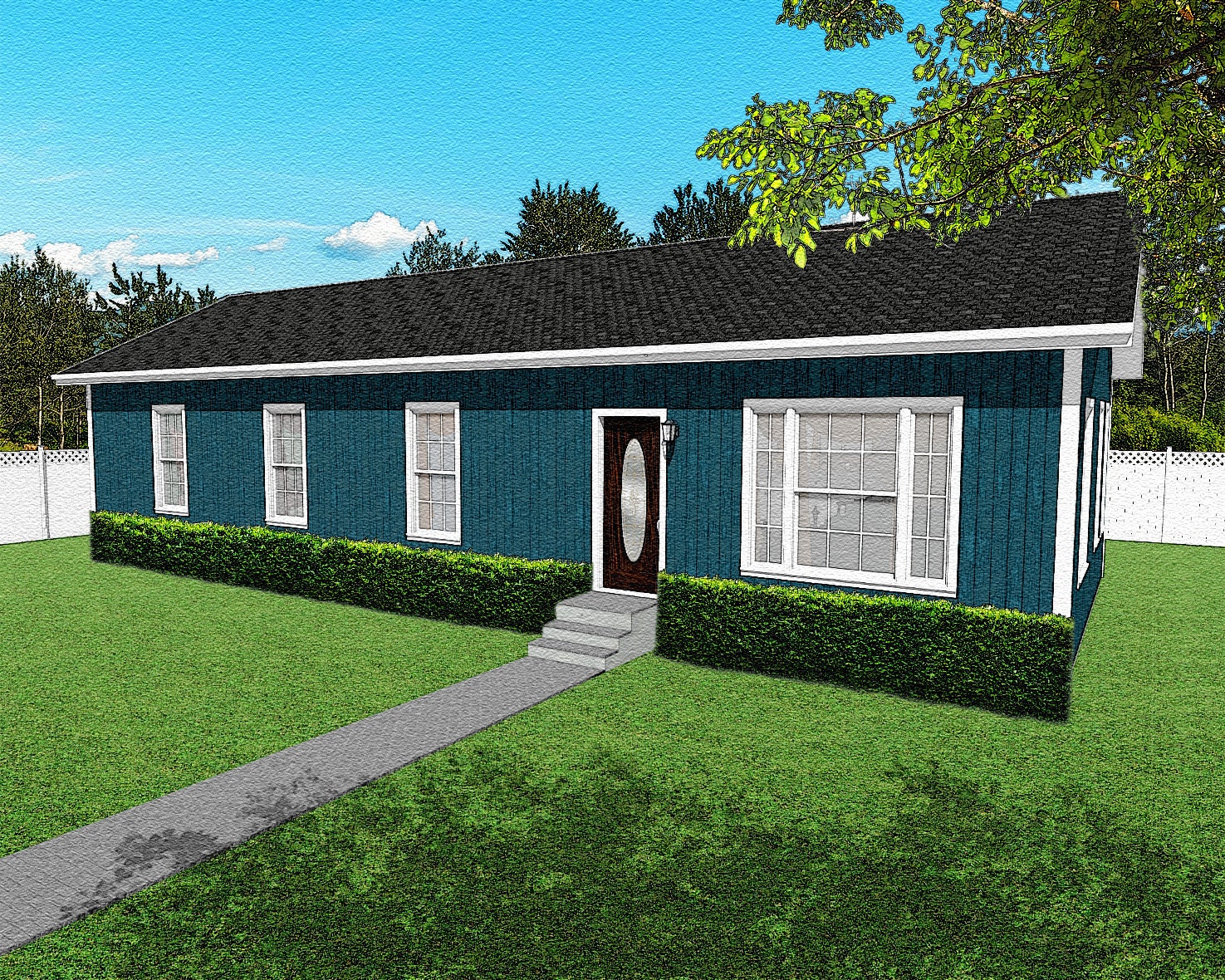 4 Bedroom 2 Bath Ranch Style Architectural Plans, 1508 SF, 60'x25', One ...