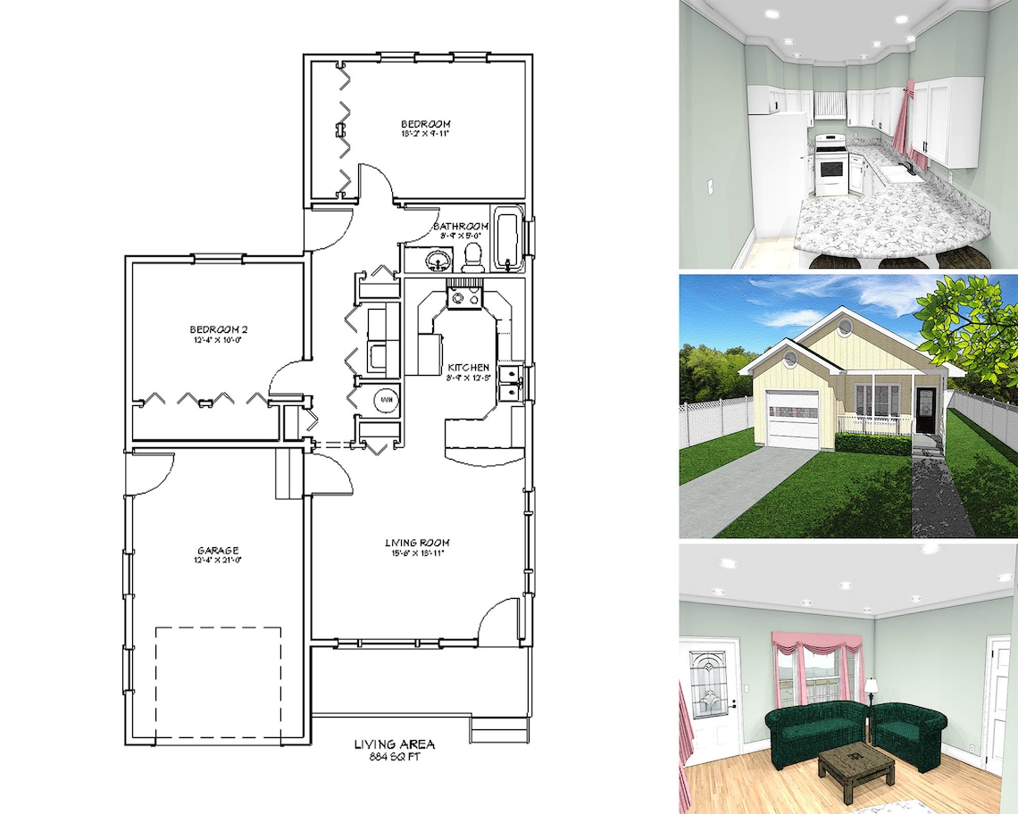 900 Square Foot Two Bedroom One Bathroom Floor Plan, One Story Ranch ...