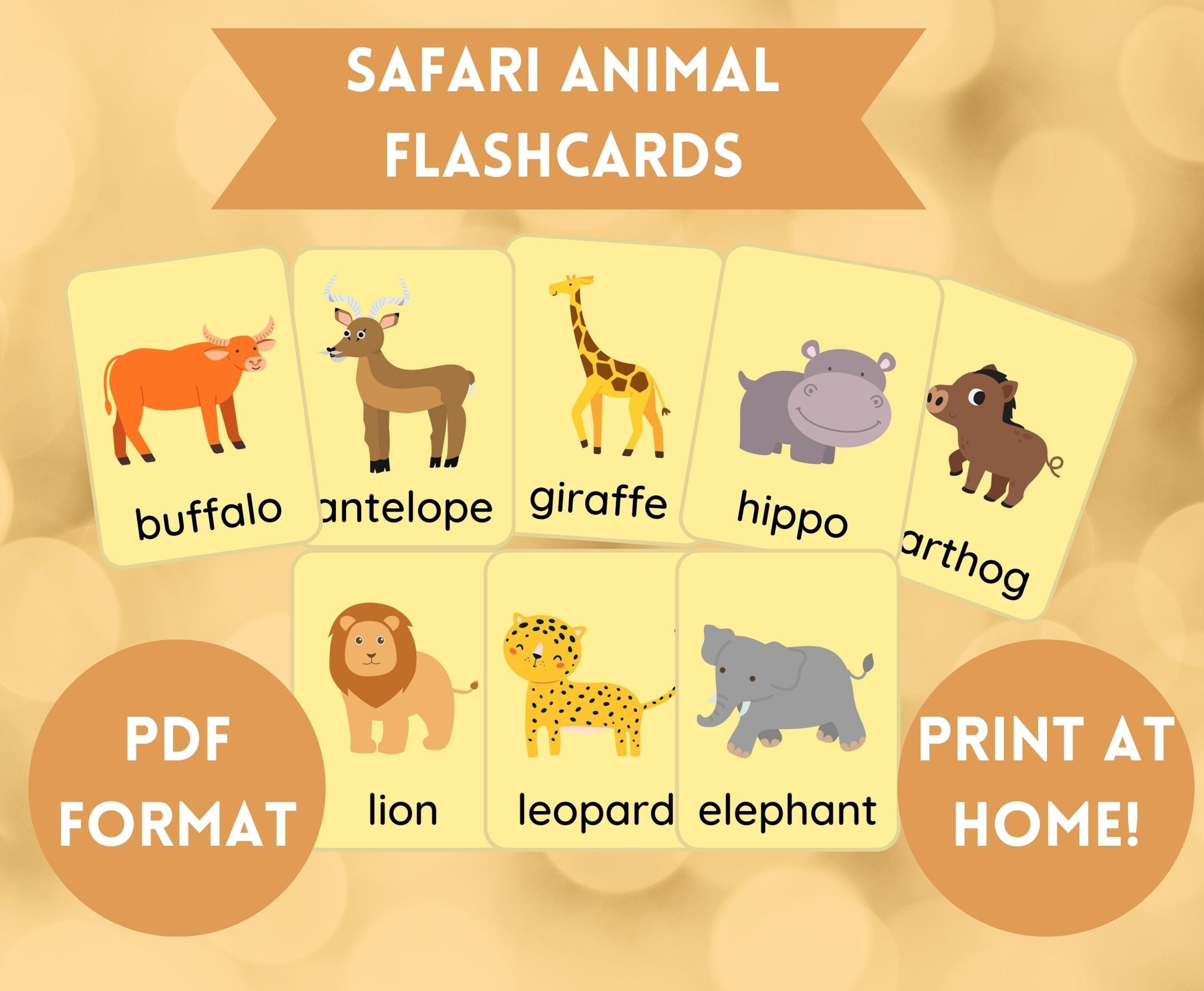 Safari Animals Flashcards African Animals ESL Teacher - Etsy