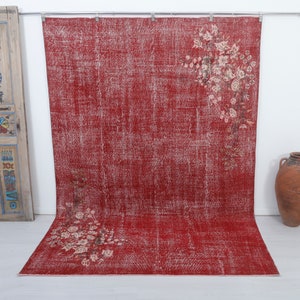 6.8 X 9.5 Ft Red Rug, Antique Red Rug, Home Decor, Wool Red Rug ...