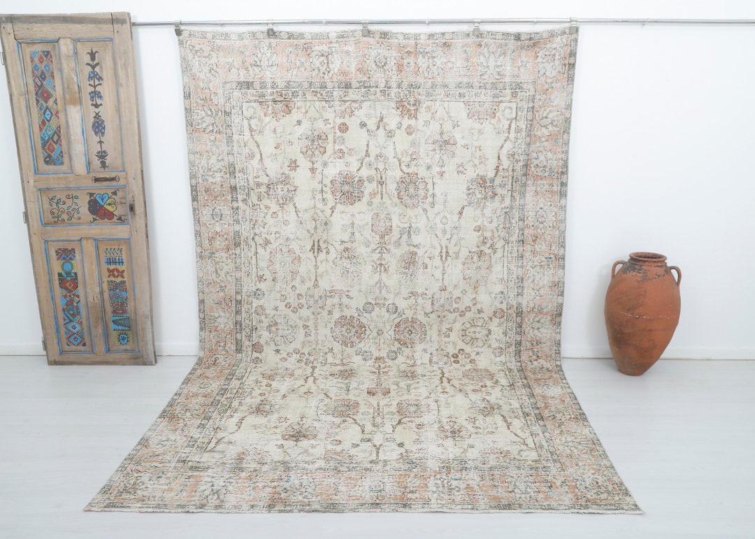 7x11 Contemporary Rug, 7x11 Turkish Rug, Hand-knotted Rug, 7x11 Natural ...