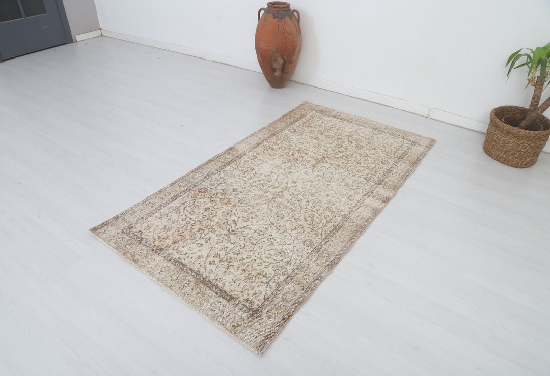 4x7 Natural Rug, Turkish Rug,4x7 Vintage Rug, Anatolian Rug, 4x7 Oushak ...