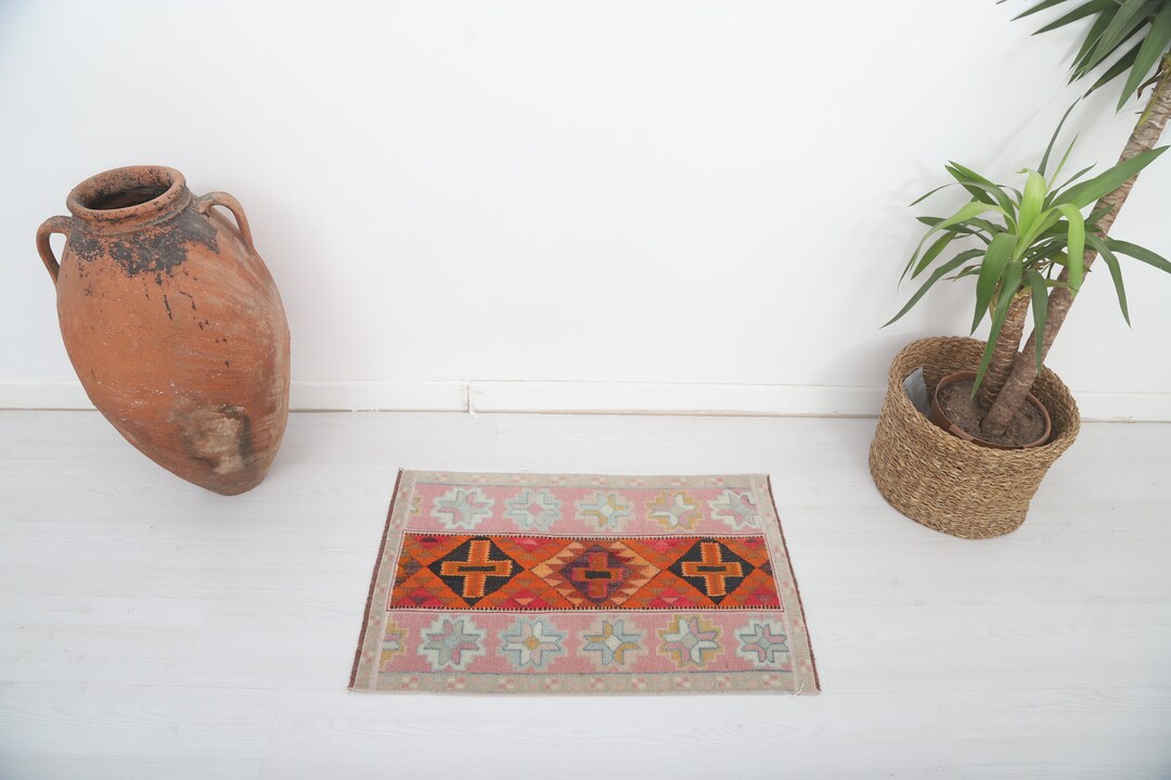 Door Mat Vintage, 2x3 Handmade Rug, Door Mat Turkish, Door Mat Oushak ...
